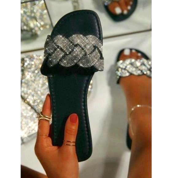 Shoes | New Embellished Slides Sandals In Black | Poshmark